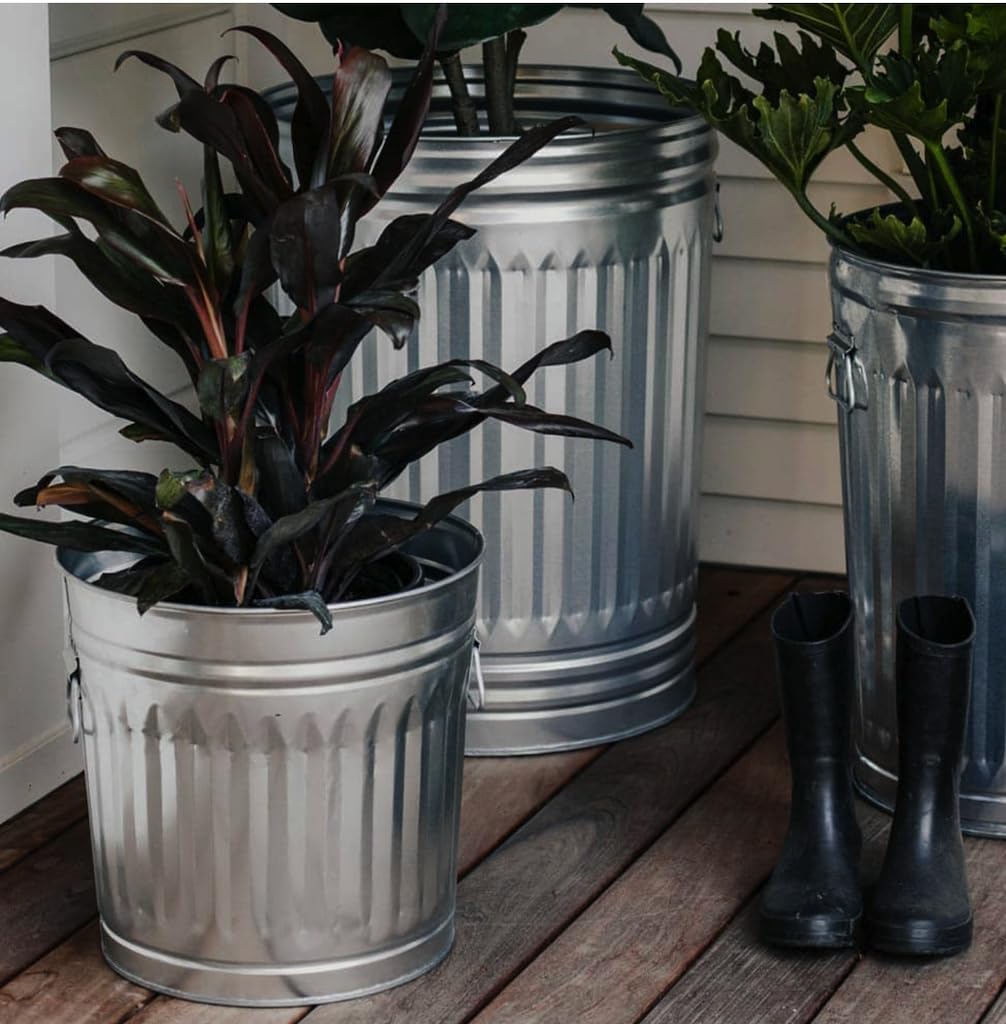 Generic Galvanized Steel Trash Can - Trash Can with Lid - Galvanized Trash Can with Lid - Metal Trash Can - Outdoor Garbage Can with Lid -Steel, Gray - Pre-Galvanized Trash Can with Lid Round