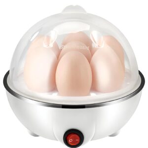 generic egg cooker & egg boiler 7 egg capacity 3-in-1 electric boiled egg, vegetable cooker, poacher, scrambled, omelet maker with auto shut off feature multipropose boiler and steamer (white)