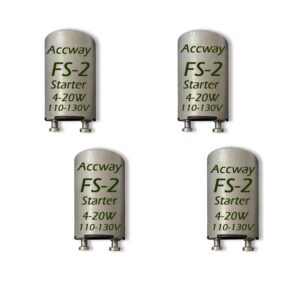 accway 4pack aluminum housing fs-2 fluorescent starter for 4-20 watts, fs-2/s2 preheat fluorescent light bulbs starter with condenser