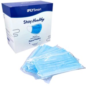 IFLY Smart Premium Disposable Blue Face Mask Individually Wrapped - Soft on Skin - 100 Pack of 3-Ply Masks Facial Cover