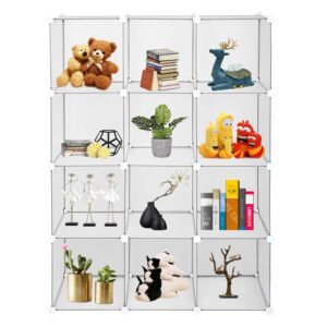 jszsdr cube storage organizer,12-cube storage shelving,diy plastic closet cabinet,modular bookcase,stackable shelves organizing units for bedroom living room,white