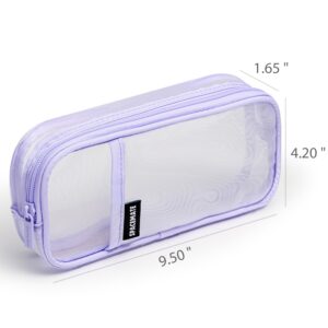 SPACEMATE Pencil Case Pouch Bag School Supplies for Girls and Boys, Clear Mesh Aesthetic Pen Case, Large Big Capacity Zipper Stationery Bag for Women Men Adults, Purple, 1000ml