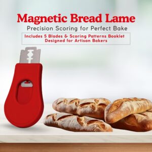 Kolibrox Magnetic Bread Lame - Dough Scoring Tool with Extractable Magnetic Design - Includes Scoring Patterns Booklet - Perfect for Kitchen & Sourdough Baking | 5 Blades