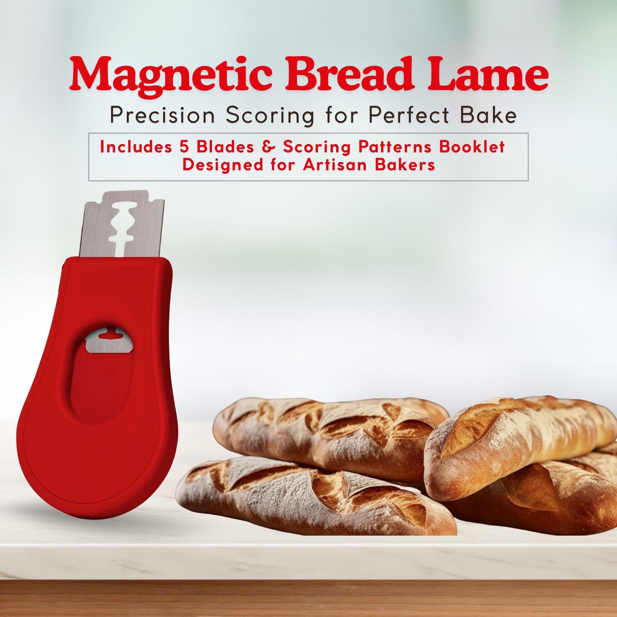 Kolibrox Magnetic Bread Lame - Dough Scoring Tool with Extractable Magnetic Design - Includes Scoring Patterns Booklet - Perfect for Kitchen & Sourdough Baking | 5 Blades