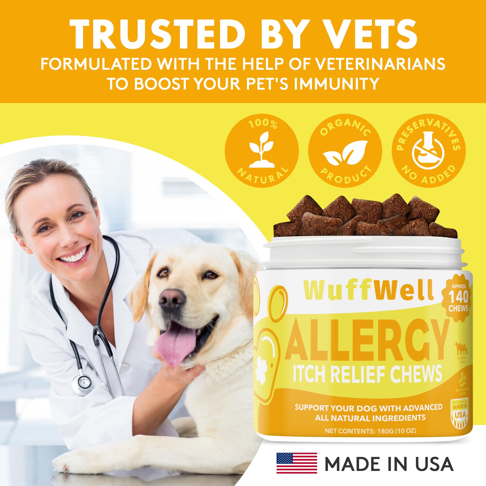 WuffWell Allergy Chews for Dogs - Dog Allergy Relief & Itch Medicine - Allergy Supplements for Dogs Itching/Licking - Aller Immune Bites - Pet Allergy Chews - Allergy & Immune Chews