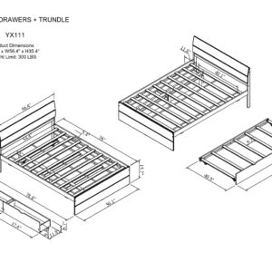 YOPTO Full Size Modern Bed Frame with Twin Size Trundle and 2 Drawers,Wooden Platform Bed W/High Gloss Craft Headboard and Footboard,Easy Assembly,for Bedroom,Apartment,White & Light Oak