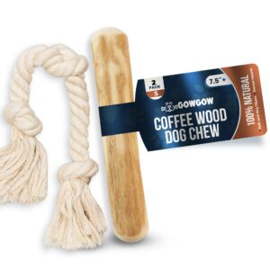 gowgow wooden chews for dogs & natural dog rope toys, 2 pack size small - 100% natural chews for dogs teething, stress relief, dental health, organic dog toys