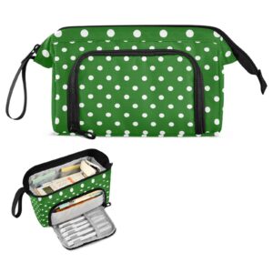 Yasala Pencil Case Polka Dot Gorgeous Green Pen Pouch Holder Art Kits Storage Bag Cosmetic Organizer Carrying Case for Office Supplies Travel Bag for Makeup Large Stationary Bag with Handle