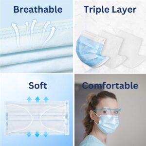 IFLY Smart Premium Disposable Blue Face Mask Individually Wrapped - Soft on Skin - 100 Pack of 3-Ply Masks Facial Cover