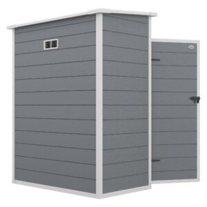 Outsunny 5' x 3' Resin Outdoor Storage Shed with Floor, Garden Shed with Lockable Door, Window and Vent, Plastic Utility Tool Shed for Backyard, Patio, Lawn, Gray