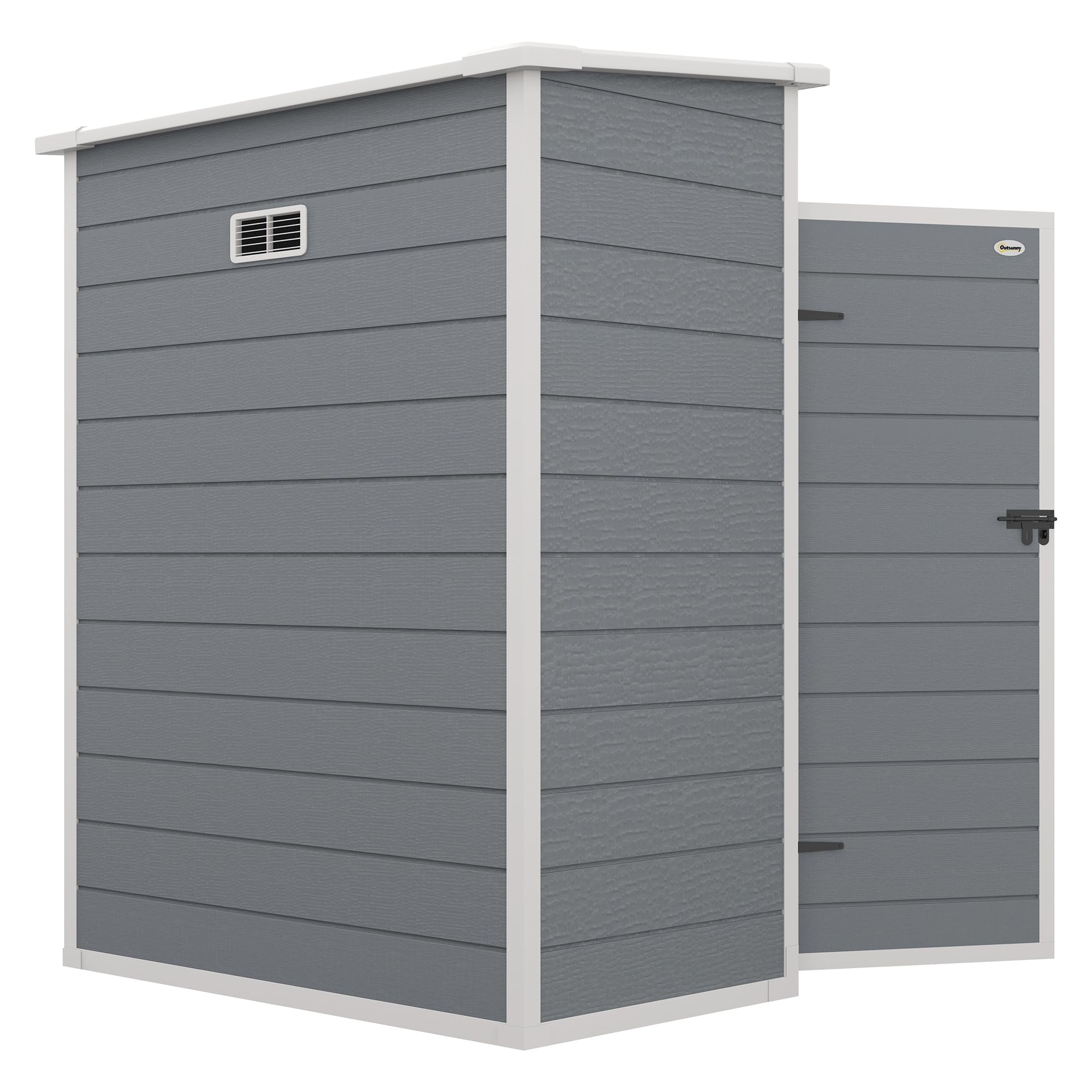 Outsunny 5' x 3' Resin Outdoor Storage Shed with Floor, Garden Shed with Lockable Door, Window and Vent, Plastic Utility Tool Shed for Backyard, Patio, Lawn, Gray