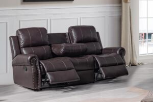 new classic furniture sierra faux leather sofa with dual recliners, brown