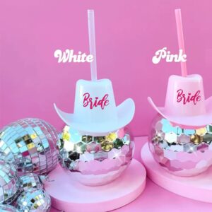 LYKKEKOI Bachelorette Gifts for Bride Disco Ball Cup,Bride Cup with Straws,20 Oz Silver Disco Ball Tumbler for Cowgirl Last Bachelorette Party Decorations,Bride to be Gifts for Bridal Shower Party