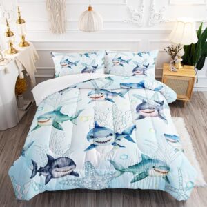 xynhml boys blue ocean shark comforter set twin size shark starfish bedding sets seaweed quilt bed set for kid girls with 1 comforter and 2 pillowcases