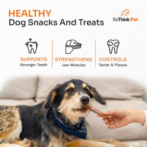 ReThink Pet Dog Jerky Treats Made in USA Only, Natural Beef Jerky, Long-Lasting Jerky Dog Treats for Pet's Dental Hygiene, All-Natural Dog Treats, 4-Pc Chew Sticks for Dogs, Dog Jerky Treats