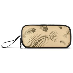 fisyme vintage fish skeleton pencil case large capacity pen box makeup pouch holder organizer stationery bag for school office college traval adults