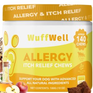 WuffWell Allergy Chews for Dogs - Dog Allergy Relief & Itch Medicine - Allergy Supplements for Dogs Itching/Licking - Aller Immune Bites - Pet Allergy Chews - Allergy & Immune Chews