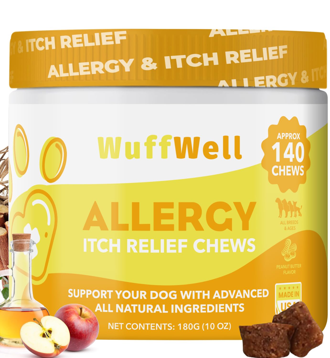 WuffWell Allergy Chews for Dogs - Dog Allergy Relief & Itch Medicine - Allergy Supplements for Dogs Itching/Licking - Aller Immune Bites - Pet Allergy Chews - Allergy & Immune Chews