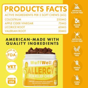 WuffWell Allergy Chews for Dogs - Dog Allergy Relief & Itch Medicine - Allergy Supplements for Dogs Itching/Licking - Aller Immune Bites - Pet Allergy Chews - Allergy & Immune Chews