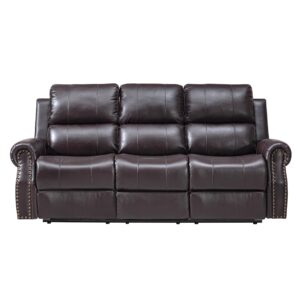 New Classic Furniture Sierra Faux Leather Sofa with Dual Recliners, Brown