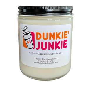 Highly Scented Dunkie Junkie Candle - Pet Friendly - All Natural - Hand Poured. (8 oz)