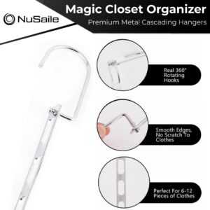 NuSaile Collapsible Clothes Hanger Organizer - 6 Holes Space Saving Hangers for Clothes - Premium Metal Cascading Hangers - Magic Closet Organizer - Vertical Hangers for Closet Organization - 12 pc