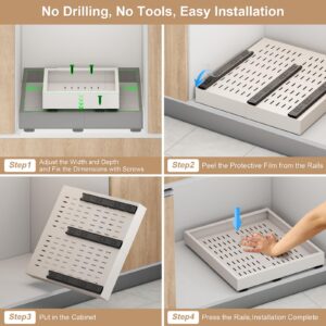 Pull out Cabinet Organizer,Width(12 "-17") and Depth(17"-24") Expandable With 3 Rails,Cabinet Roll out Drawers,No Drill Adjustable Slide out Drawers for Kitchen,Peel and Stick Pantry Pull out Shelves