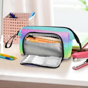 Yasala Pencil Case Gradient Glitter Rainbow Sparkle Pen Pouch Holder Art Kits Storage Bag Cosmetic Organizer Carrying Case for Office Supplies Travel Bag for Makeup Large Stationary Bag with Handle