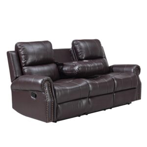 New Classic Furniture Sierra Faux Leather Sofa with Dual Recliners, Brown