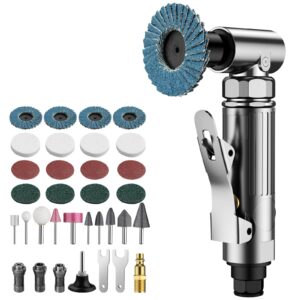 colfuline angle air die grinder 1/4" with 20 pcs 2" roll lock sanding discs, 90 degree heavy duty 20,000 rpm compressed sander polisher tool for contour grinding, polishing, milling, cutting