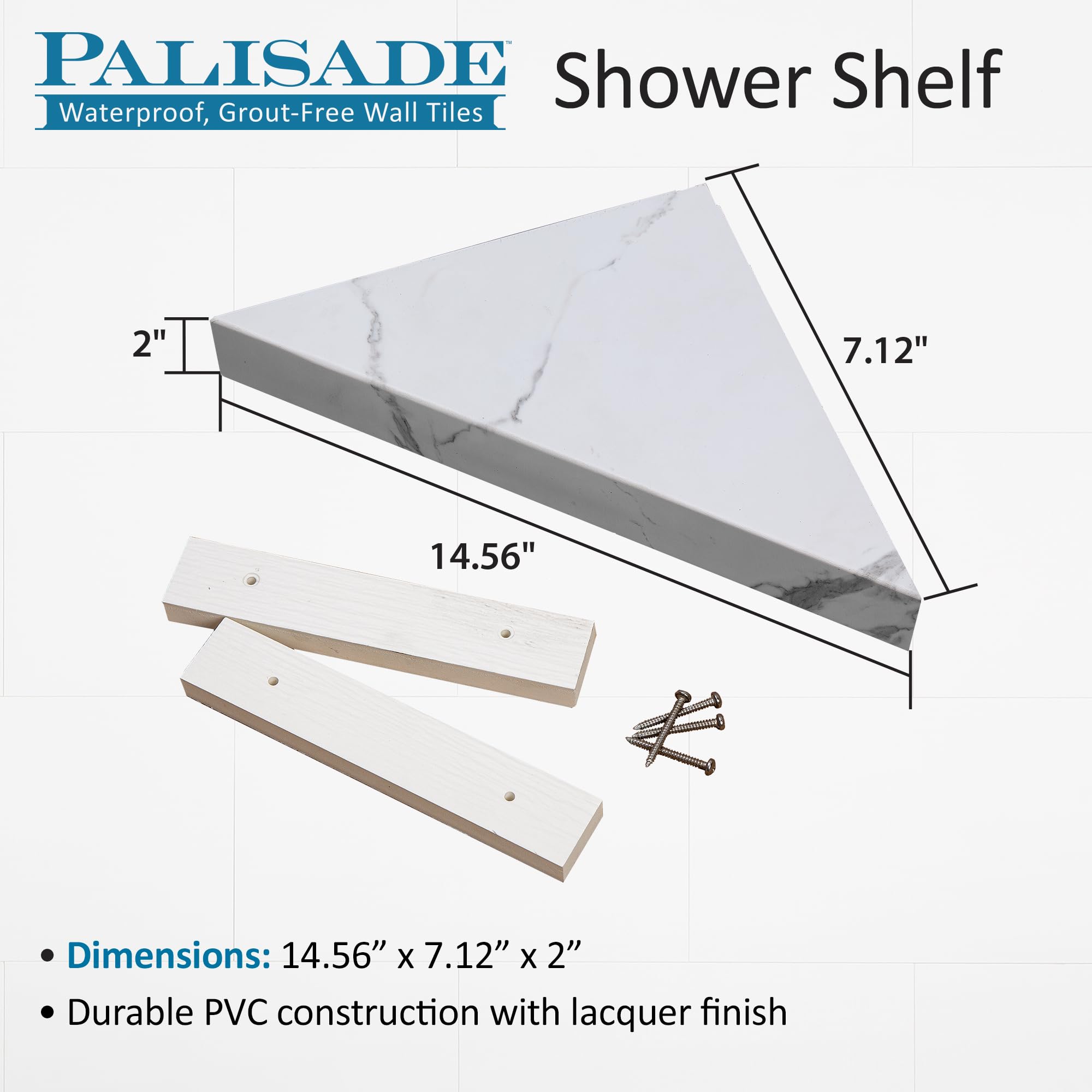 Palisade Vinyl Waterproof Corner Shower Shelf in Polar Frost