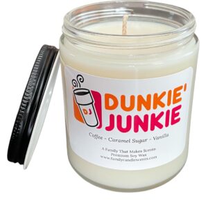 Highly Scented Dunkie Junkie Candle - Pet Friendly - All Natural - Hand Poured. (8 oz)