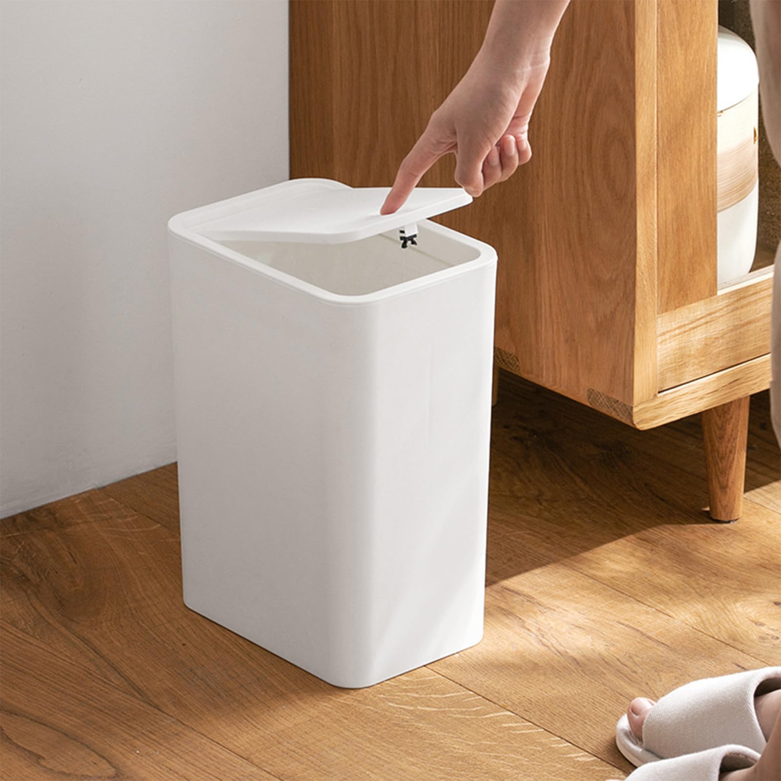 New Upgrade Kitchen Trash Can, 11.66l / 3.08gallon Small Garbage Can With Popup Lid For Toilet, Office, Bedroom, Living Room, Simple Human Trash Can, Thickened Plastic Trash Can With Lid (White)