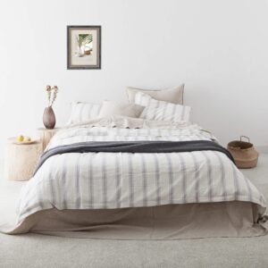 atlinia bedding duvet cover set linen - 55% linen 45% cotton blend washed bed sets farmhouse comforter cover set (1 duvet cover and 2 pillow shams) queen size soft breathable bedding, mauve