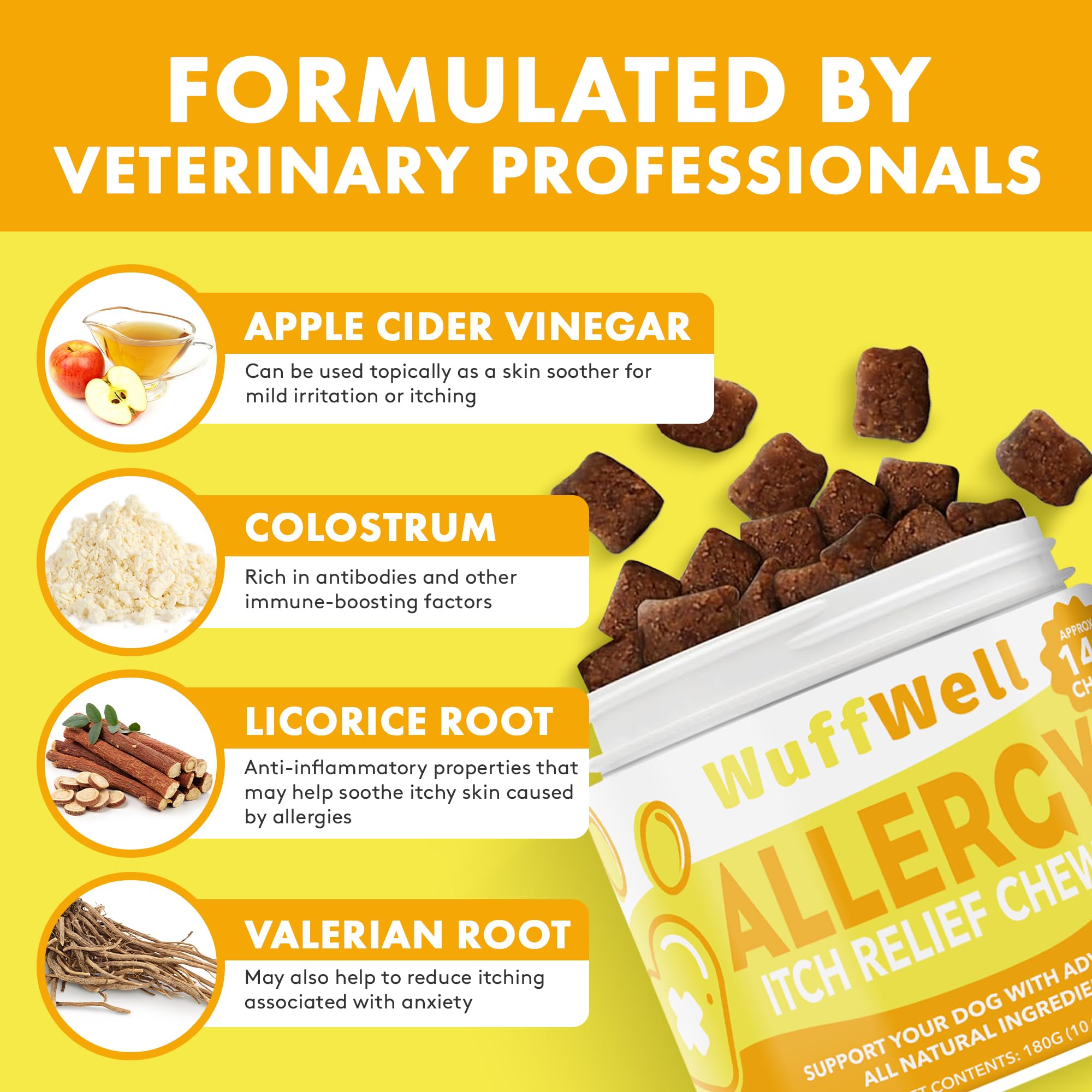 WuffWell Allergy Chews for Dogs - Dog Allergy Relief & Itch Medicine - Allergy Supplements for Dogs Itching/Licking - Aller Immune Bites - Pet Allergy Chews - Allergy & Immune Chews