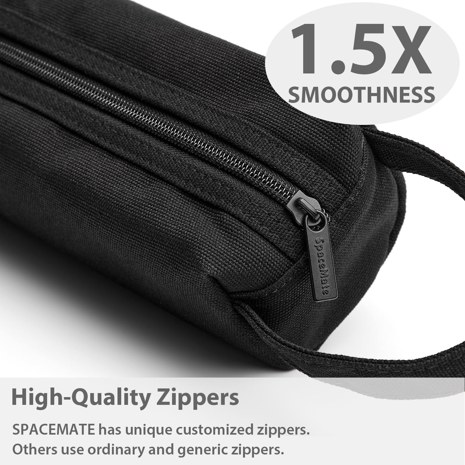 SPACEMATE Pencil Case Pouch Bag School Supplies for Girls and Boys, Heavy Duty Canvas Aesthetic Pen Case, Simple Zipper Stationery Bag for Women Men Adults, Black, 1200ml