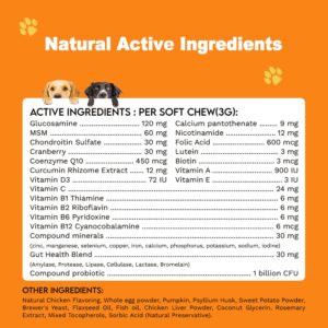 Munchy Chomps 11-in-1 Multivitamin Treats for Dogs - Comprehensive Health Support for Adult & Senior Dogs - Promotes Hip & Joint Mobility, Heart Health, and Digestive Wellness (Chicken)