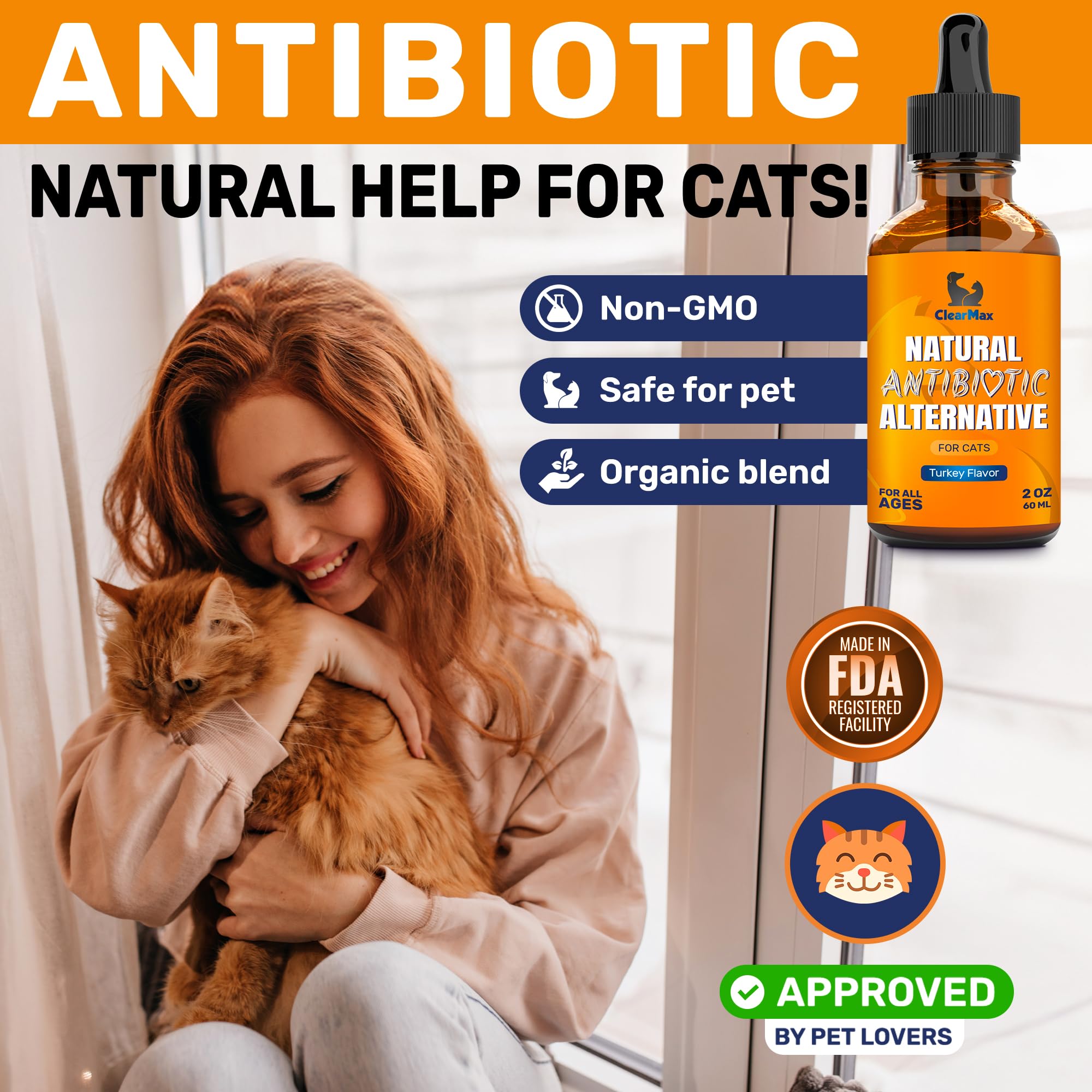 Cat Antibiotic ◆ Antibiotics for Cats ◆ Natural Antibiotics for Cats with Turkey Flavor ◆ Cat Antibiotics ◆ Antibiotic for Cats ◆ Pet Antibiotic ◆ 2 Oz