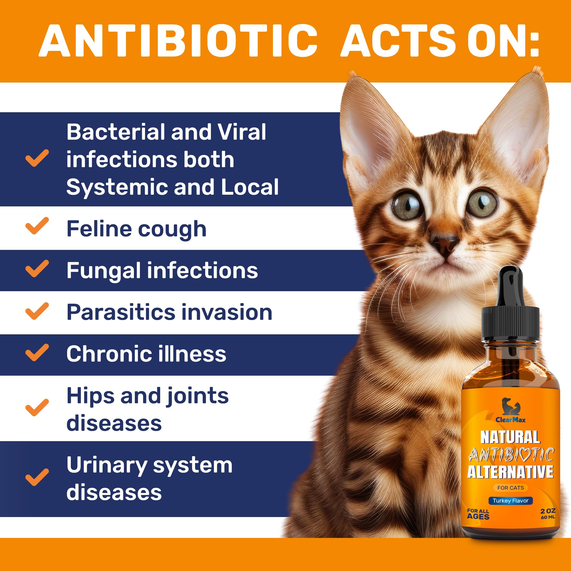 Cat Antibiotic ◆ Antibiotics for Cats ◆ Natural Antibiotics for Cats with Turkey Flavor ◆ Cat Antibiotics ◆ Antibiotic for Cats ◆ Pet Antibiotic ◆ 2 Oz