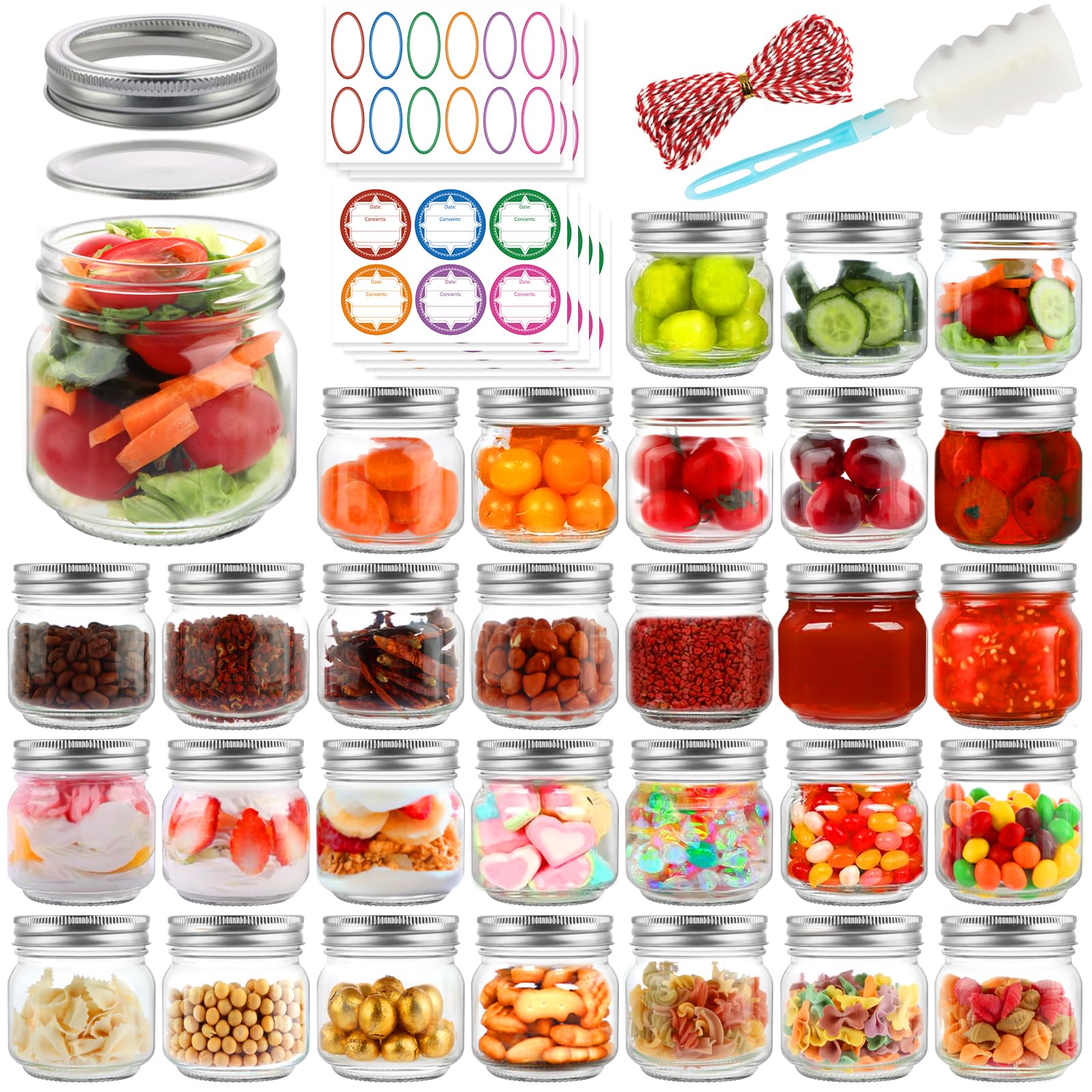 UrSpeedtekLive 30 Pack Mason Jars 8 oz with Regular Lids and Bands, Half Pint Canning Jars, Small Glass Jars for Honey Jelly Jam Crafts