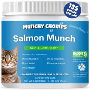 munchy chomps salmon munch for cats - skin & coat health support with omega fatty acids - promotes hydration, itch relief & immune support (salmon)