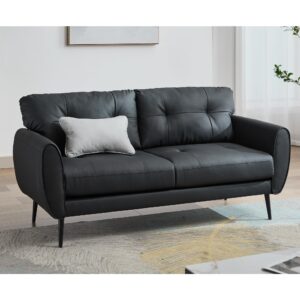 tyboatle sofa couch 61" small loveseat couches for living room leather couch mid century modern tufted mini sofa comfy office 2 seat settee love seat small couches for small spaces bedroom (1, black)