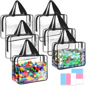 bfpt 6 packs toy storage bags large with zipper and labels(6pcs), pvc waterproof organizers toy bags for board games, puzzles pieces, building blocks, handmade accessories, kid books