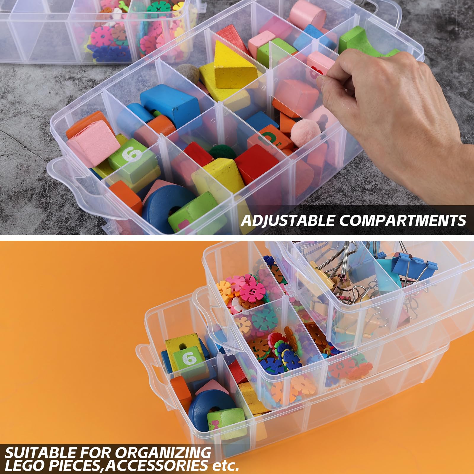 Tyminin 3-Tier Clear Plastic Swing Organizer Box, Large Portable Dividers Container, Craft Storage Bin with 30 Compartments, Large