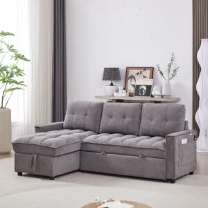 reversible sectional sleeper sofa - pull out sofa bed couch with usb and tape-c charging ports l-shape sleeper sectional sofa couch for living room, office and small apartment (grey)