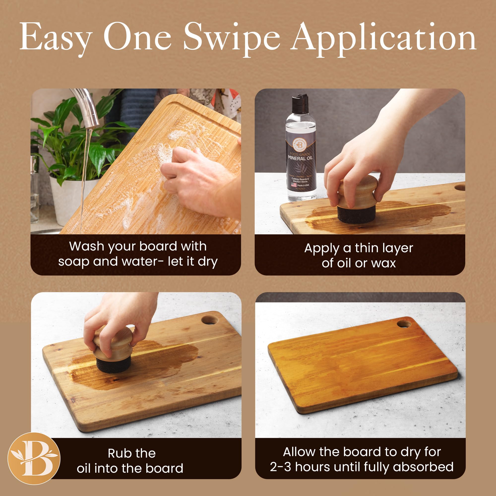 Cutting Board Oil Applicator - Brush for Applying Mineral Oil, Wax, and Wood Oil on Cutting Boards, Butcher Blocks, Bamboo, and Wooden Utensils - Oil Applicator for Sealing Maintaining Wood Surfaces