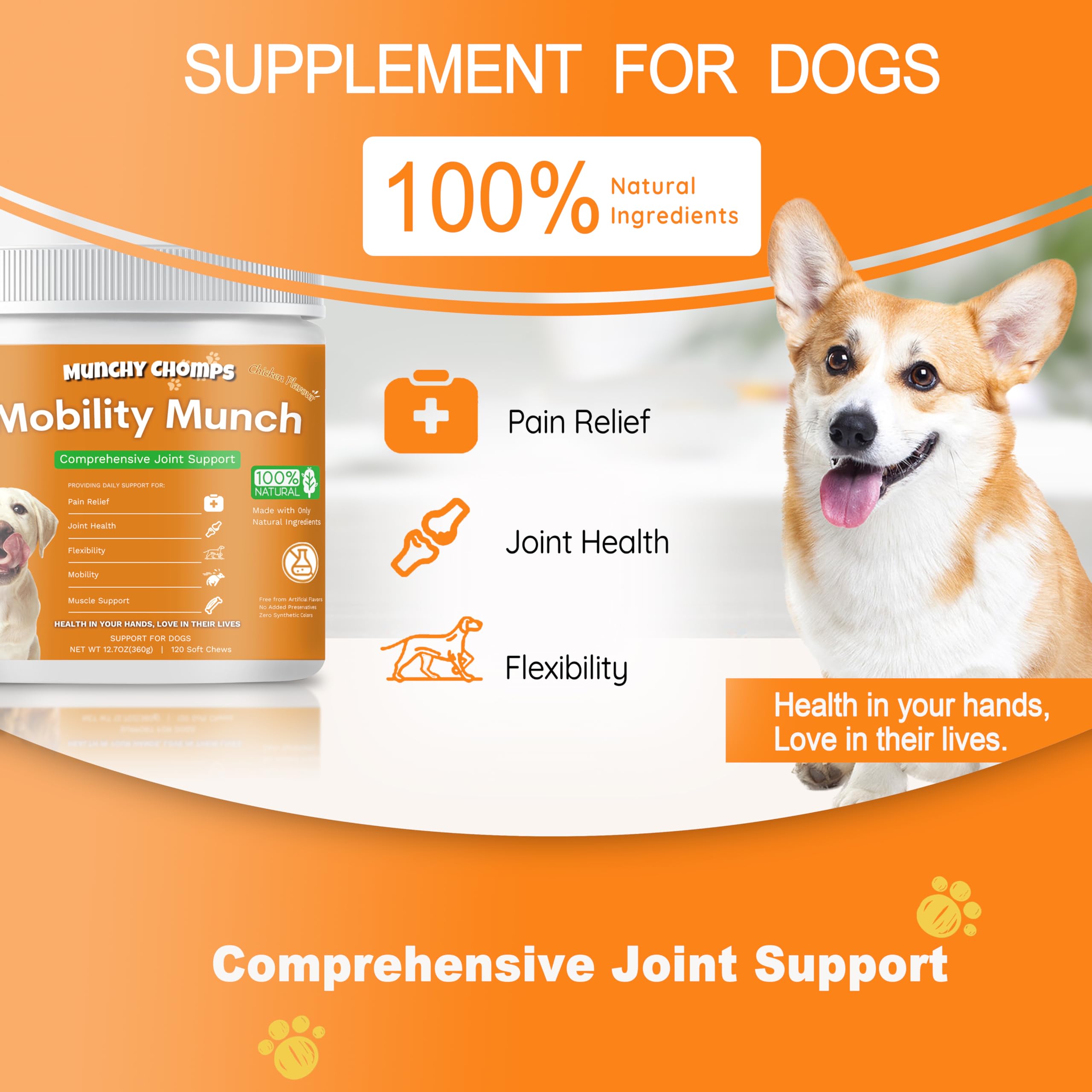 Munchy Chomps Joint Mobility for Dogs - Comprehensive Joint Support with Curcumin, MSM & Glucosamine - Aids Flexibility & Muscle Support for All Breeds (Bacon)