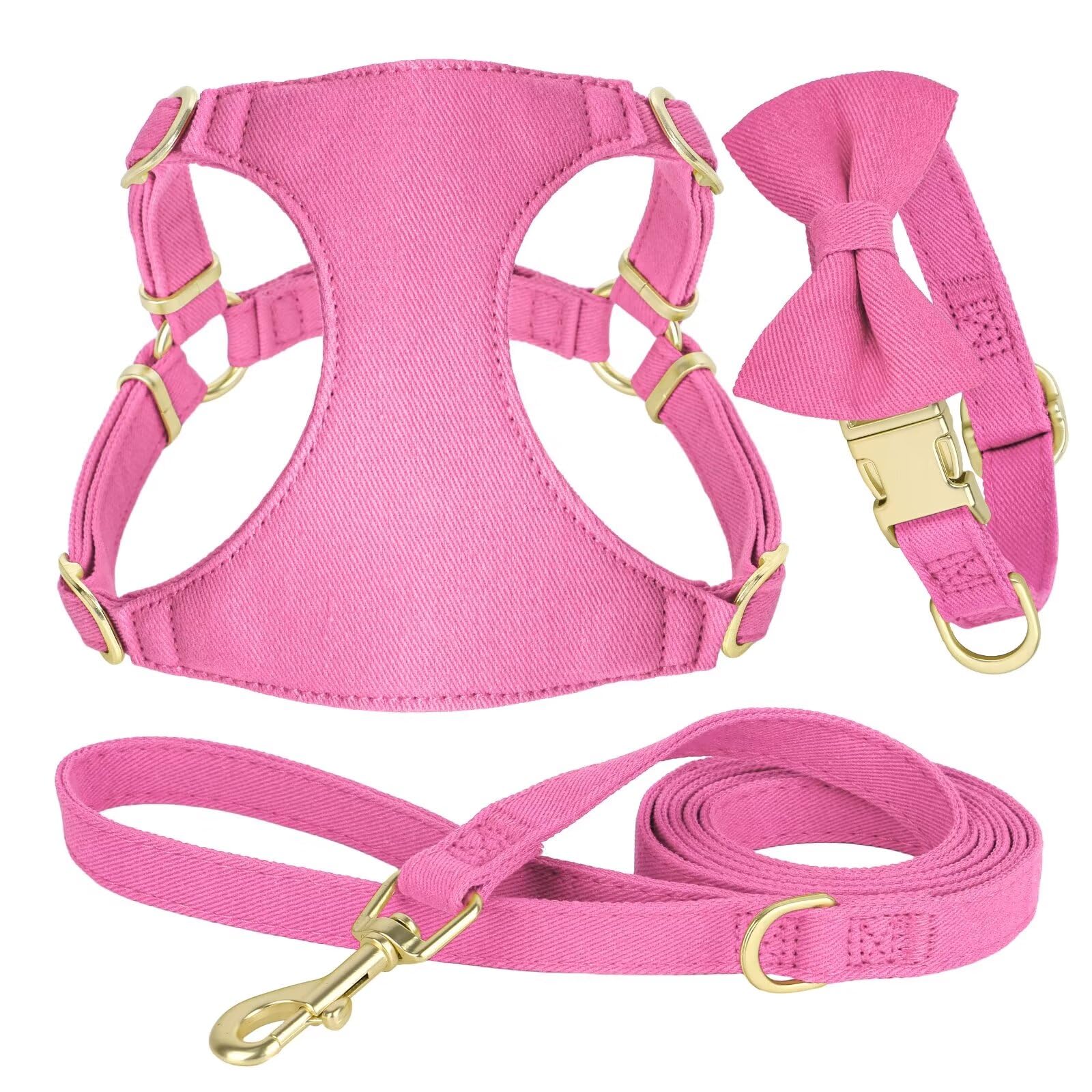 Didog No Pull Dog Harness- Adjustable Lightweight Small Harness Collar and Leash Set, Suitable for Cats Puppies Small Dogs Outdoor Training and Running (Pink, XXS)