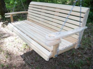 generic 5ft cypress porch swing made in usa with hanging hardware, unfinished natural wood tone