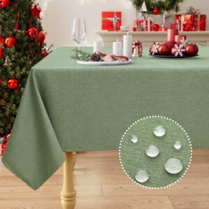 smiry rectangle linen tablecloth, waterproof spillproof anti-wrinkle burlap table cloth, washable decorative farmhouse fabric table covers for dining, fall parties, banquets, 52x70 inch, sage green